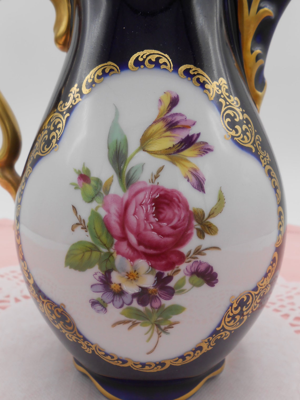 Lindner Handarbeit Echt Cobalt and Gold Handle and Trim, Moss Rose ...