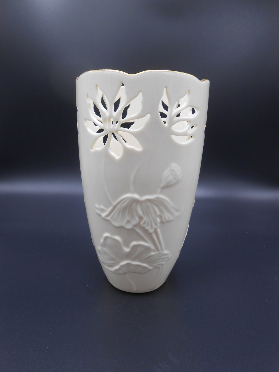 Large Lenox Gilt Edge Bone China Pierced Vase, Large Lenox Reticulated ...