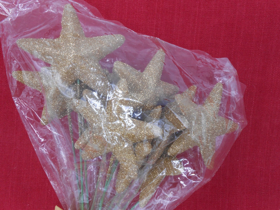 TWELVE 3D Gold Glittered Star Picks, NIP, July 4th Decoration ...
