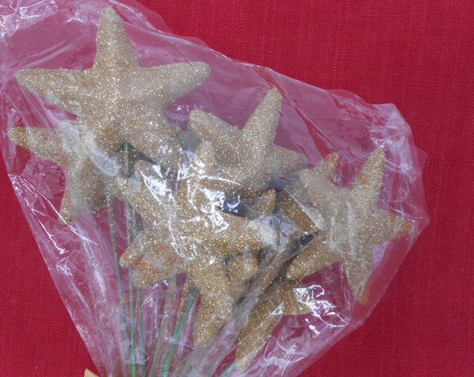 TWELVE 3D Gold Glittered Star Picks, NIP, July 4th Decoration ...
