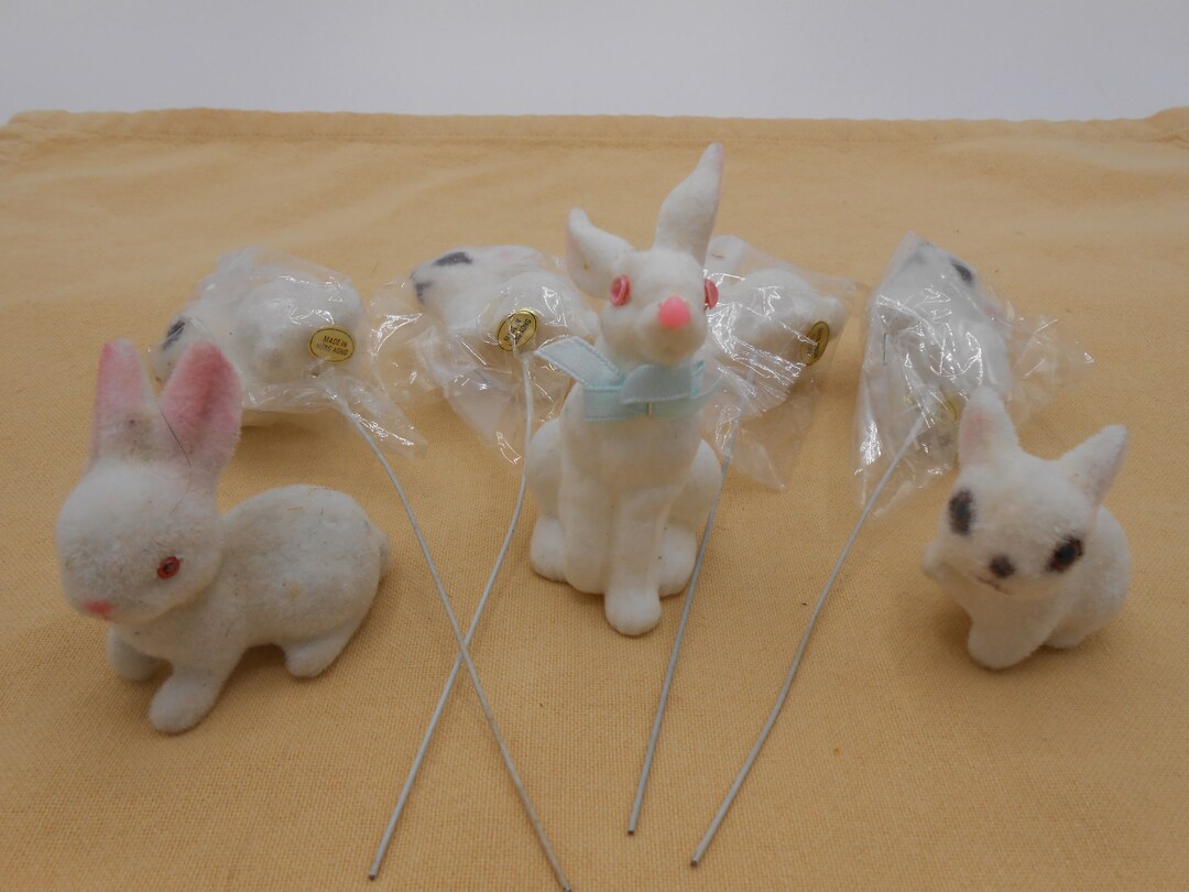 SEVEN New Vintage Flocked Bunny Rabbit Picks, Easter Floral Arrangement ...