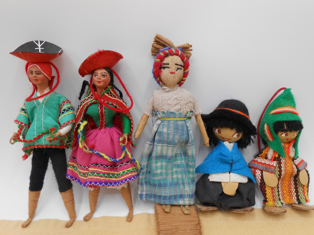 REDUCED Collection FIVE Handmade Vintage South American Costume Dolls ...