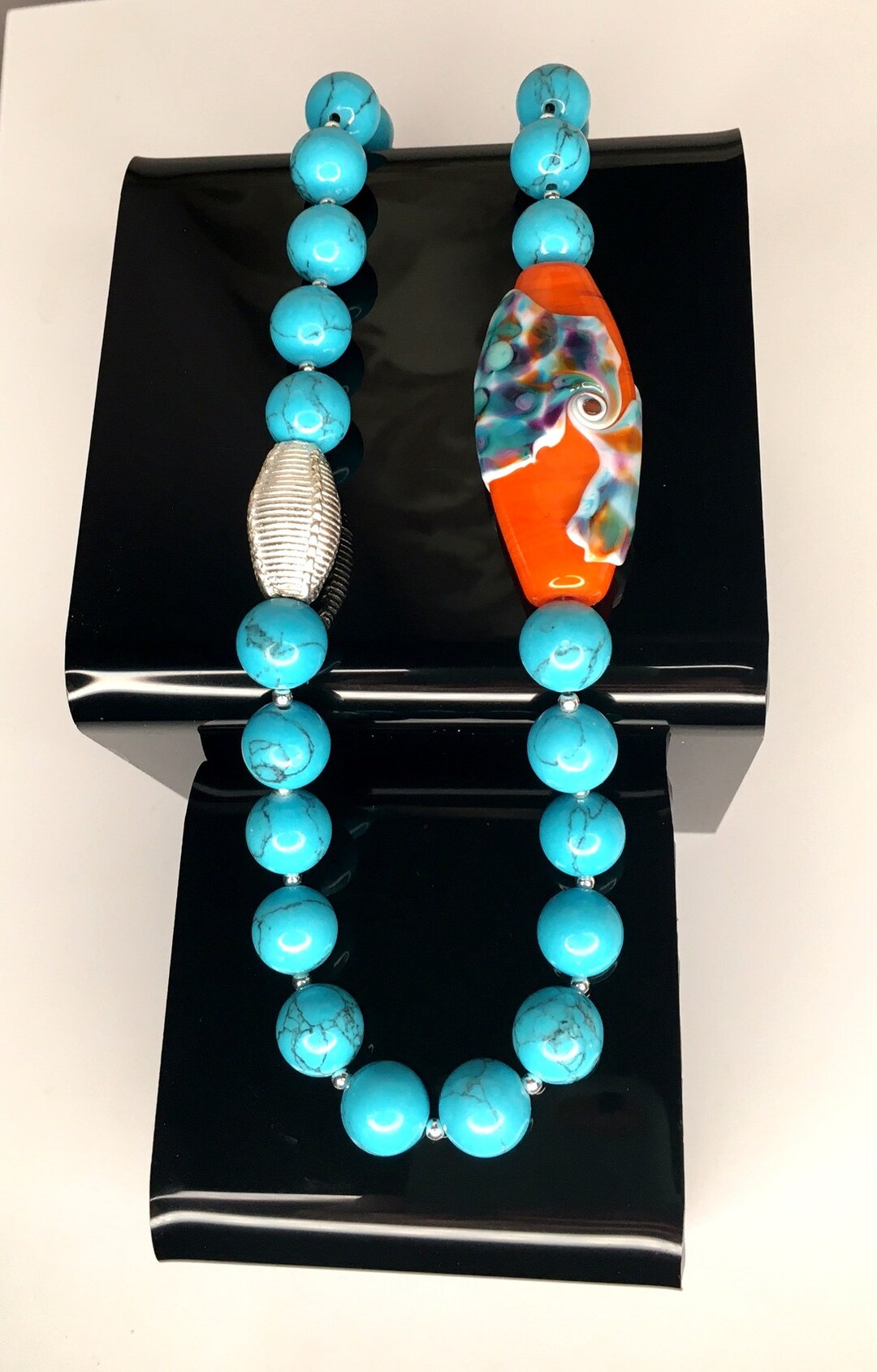 SHOP CLOSING: Lampwork Glass Focal Bead Necklace Boho Silver Blue ...