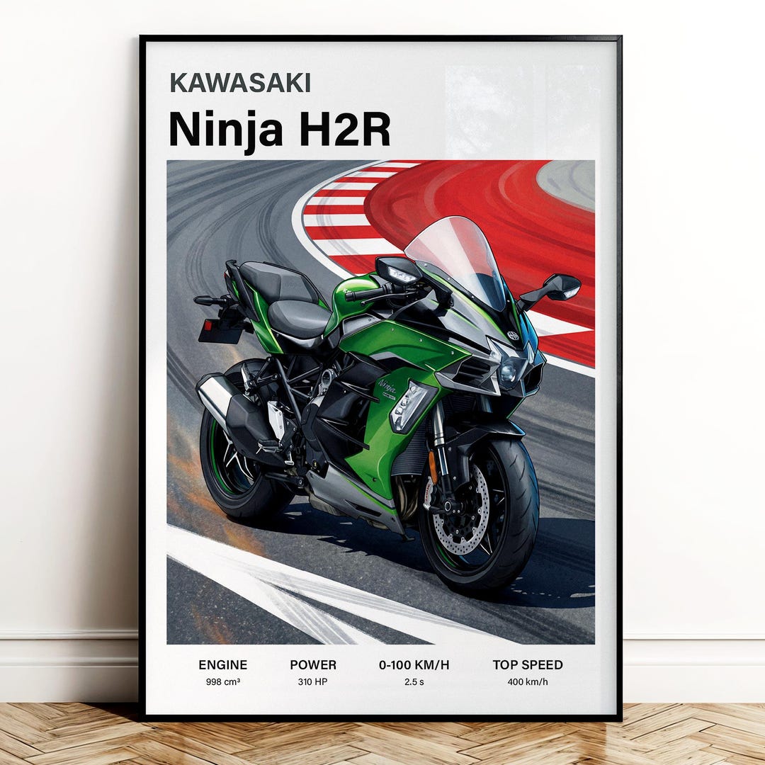 Kawasaki Ninja H2R Poster Sportbike Bike Wall Art Motorcycle Print ...