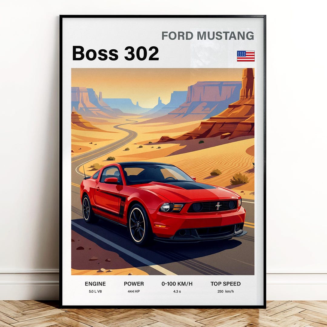 Ford Mustang Boss 302 (2012-2013) Poster Muscle Car | Automotive Wall ...