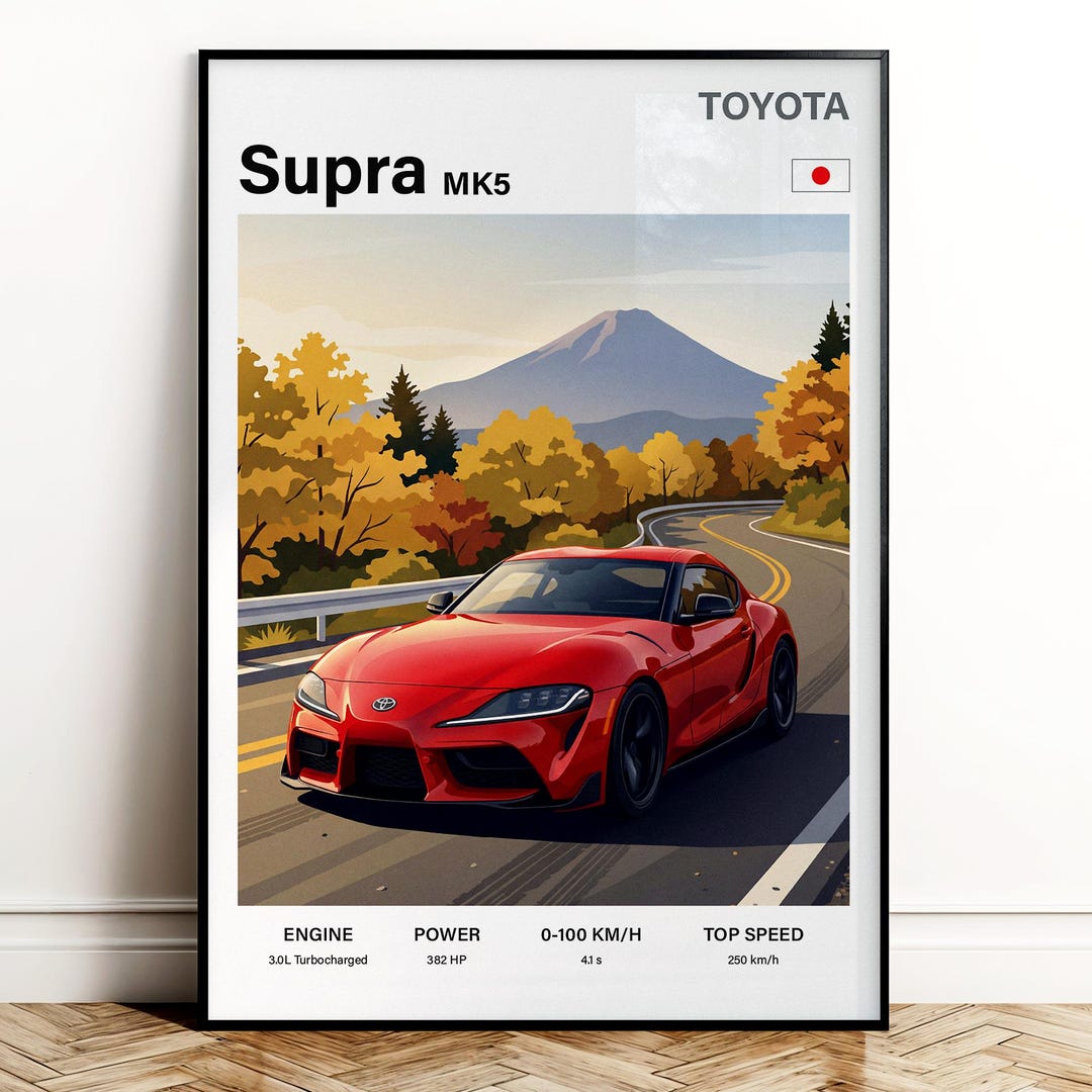 Toyota Supra MK5 Poster Japanese Sports Coupe | Wall Decor | Car Poster ...