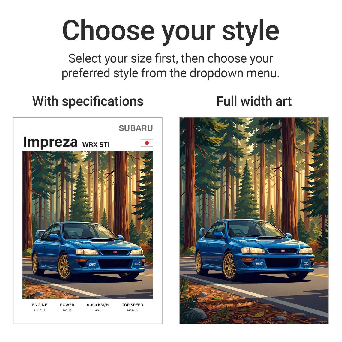 Subaru Impreza WRX STI (GC8 22B) Poster Classc Rally Car | Wall Decor ...