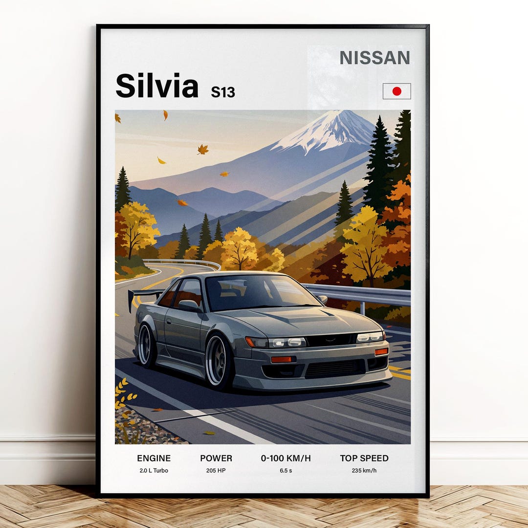 Nissan Silvia S13 Poster Japanese Sport Car | Wall Decor | Car Poster ...