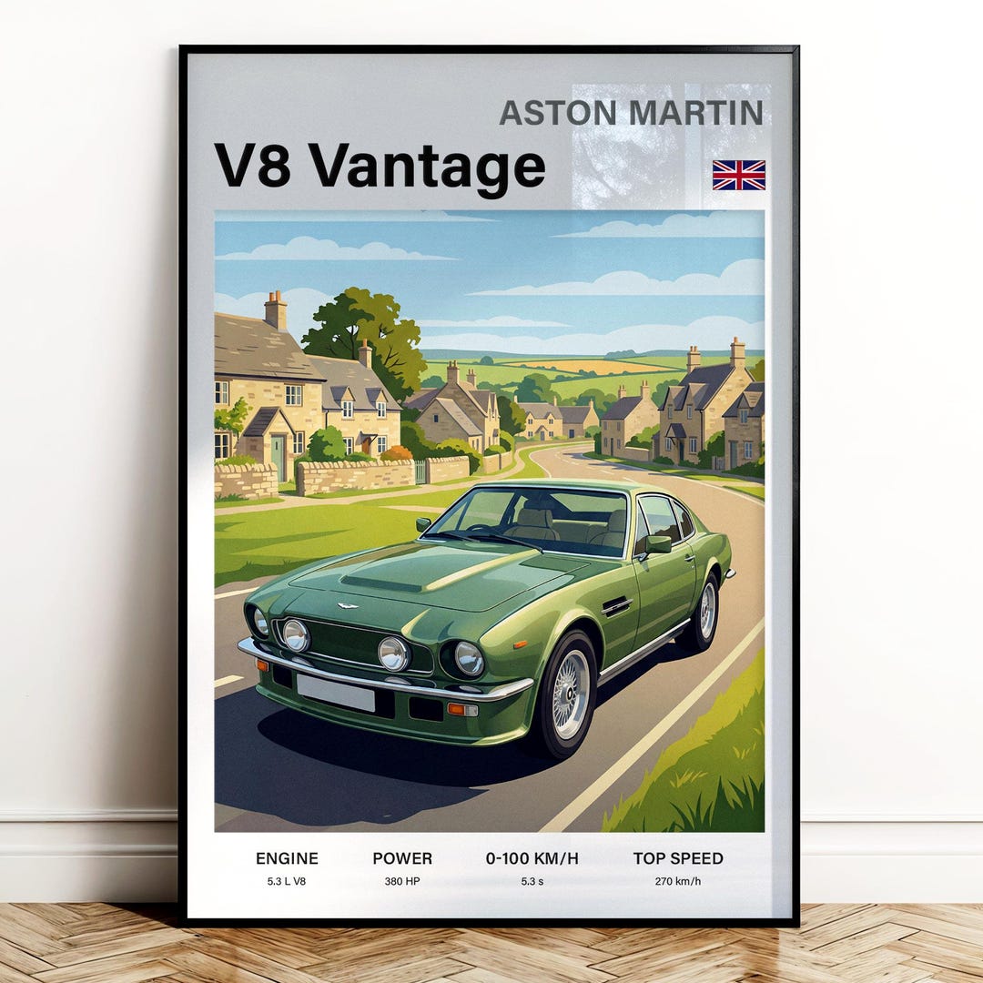 Aston Martin V8 Vantage Poster Wall Art | British Classic Decor | Gift ...