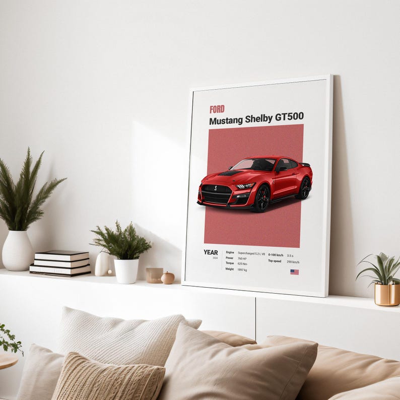 Ford Mustang Shelby GT500 Poster | Wall Decor | Car Poster | Auto Lover ...