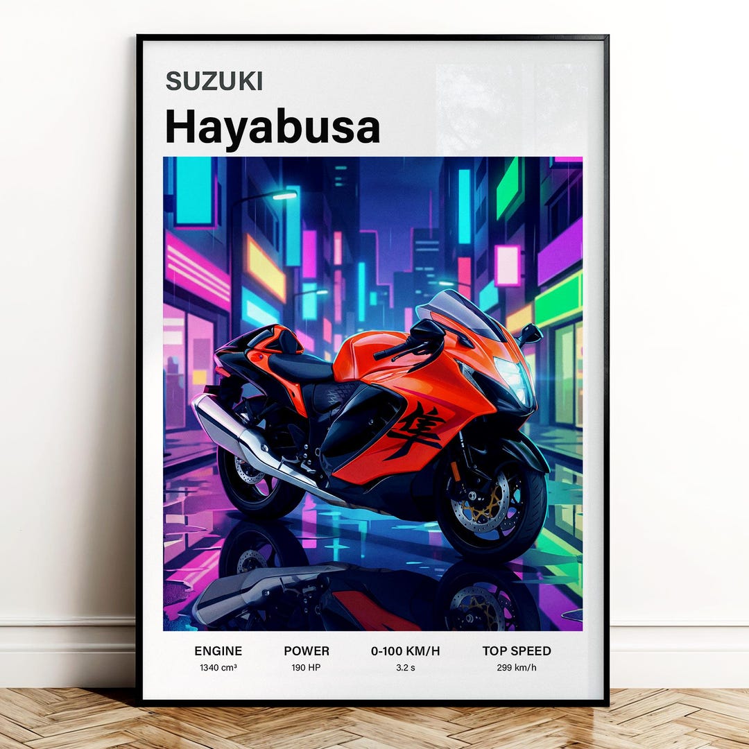 Suzuki Hayabusa Poster Sportbike Bike Wall Art Motorcycle Print, Garage ...