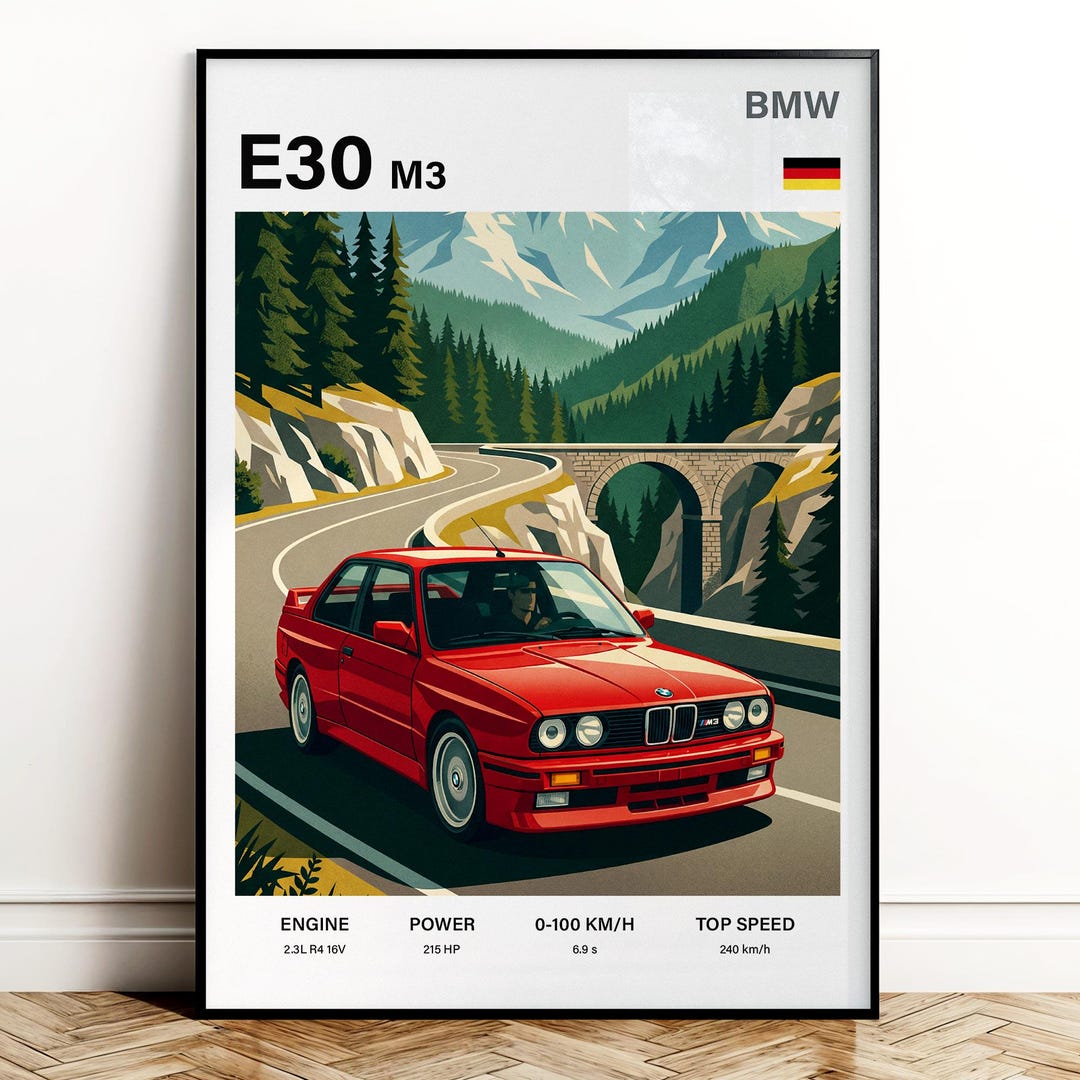 BMW E30 M3 Poster | Vintage Sports Car | Wall Art - Etsy