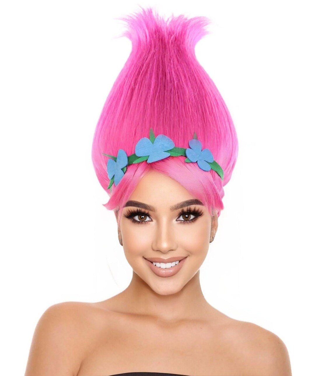 Pointy Troll Wig With Felt Flower Crown – Fun Hair Costume Wig for ...