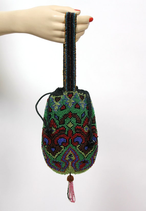1920s Purse • Bold Beaded Reticule • Geometric Fleur-… - Gem