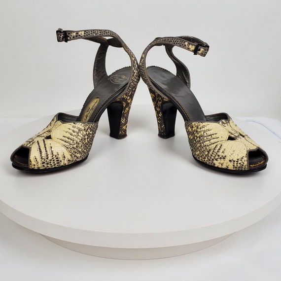 1940s Risque Reptile Siren Shoes • Peeptoe Pin-Up Hee… - Gem