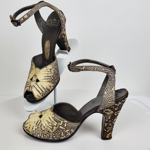 1940s Risque Reptile Siren Shoes • Peeptoe Pin-Up Hee… - Gem