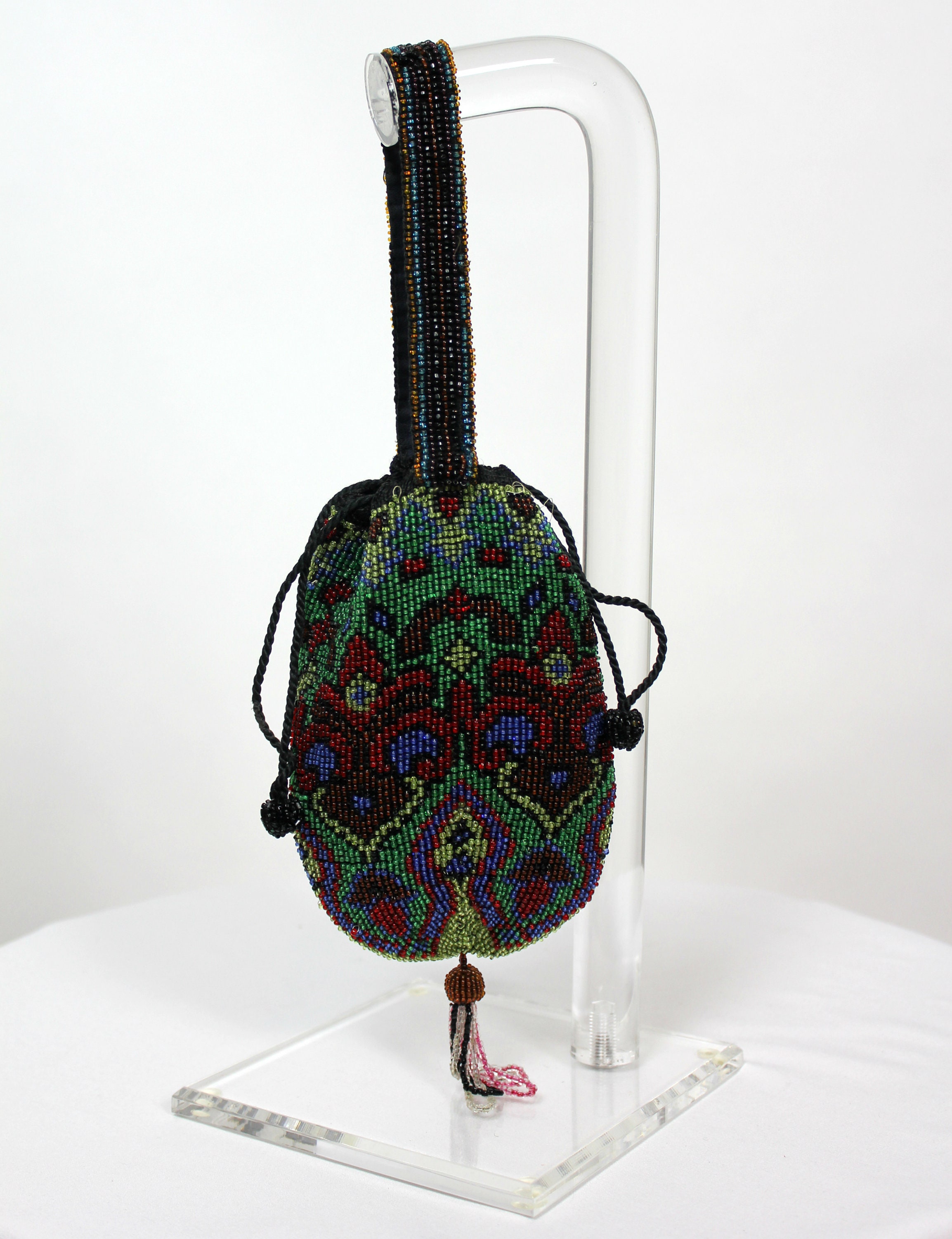 1920s Purse • Bold Beaded Reticule • Geometric Fleur-de-lis Multicolor ...