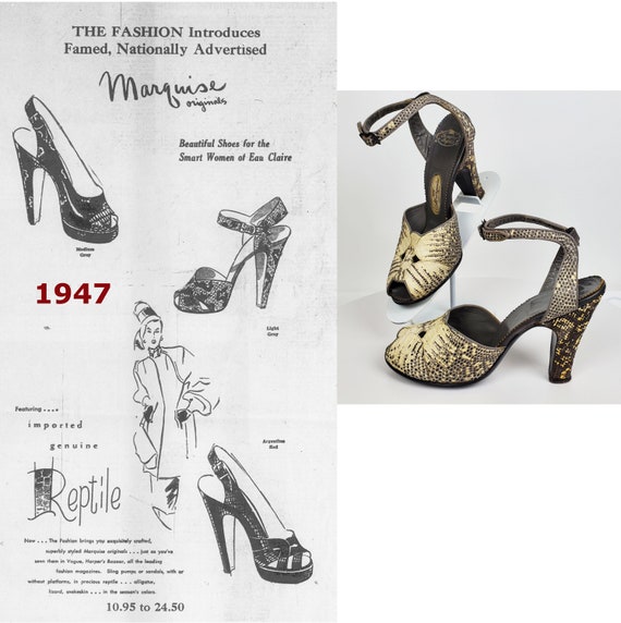 1940s Risque Reptile Siren Shoes • Peeptoe Pin-Up Hee… - Gem