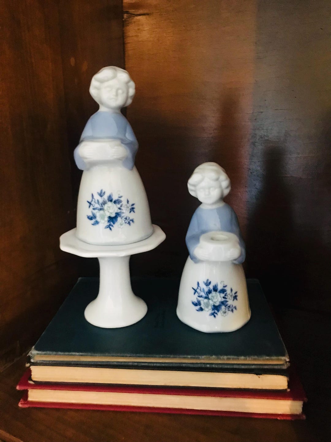 Set of 2 Vintage Lilienthal Blue & White Porcelain Girls Candlestick ...