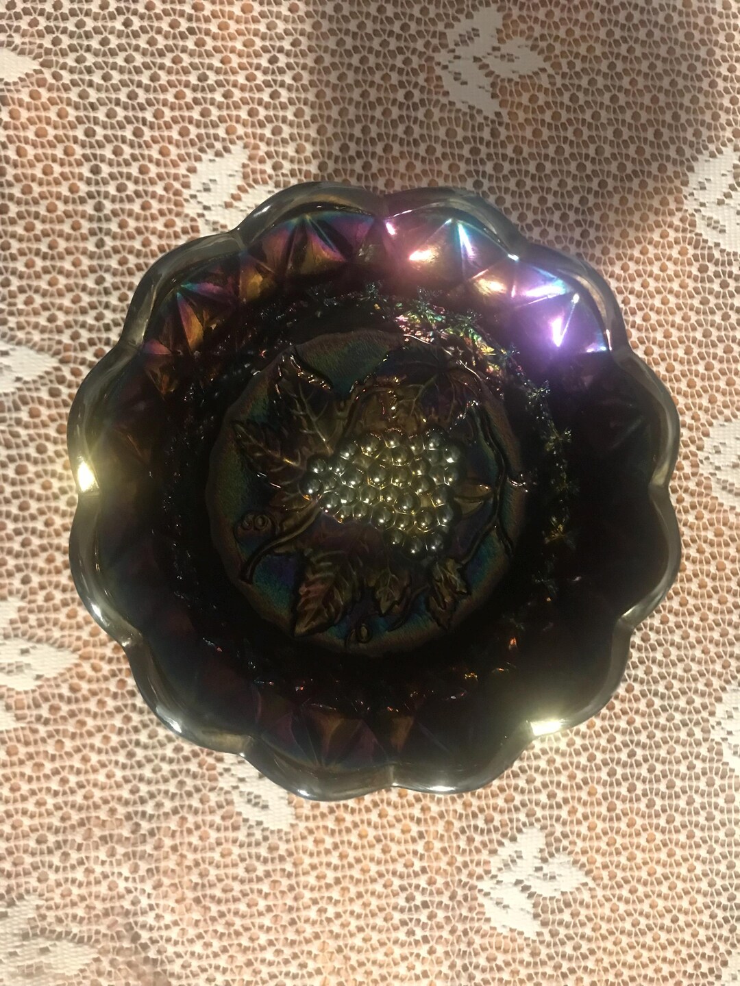 Vintage Fenton Carnival Glass Bowl, Grape Design - Etsy
