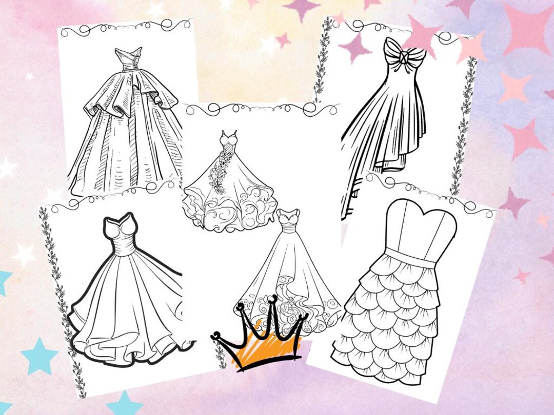 Evening Dress Coloring Page - Fashion Illustration Printable - Elegant ...