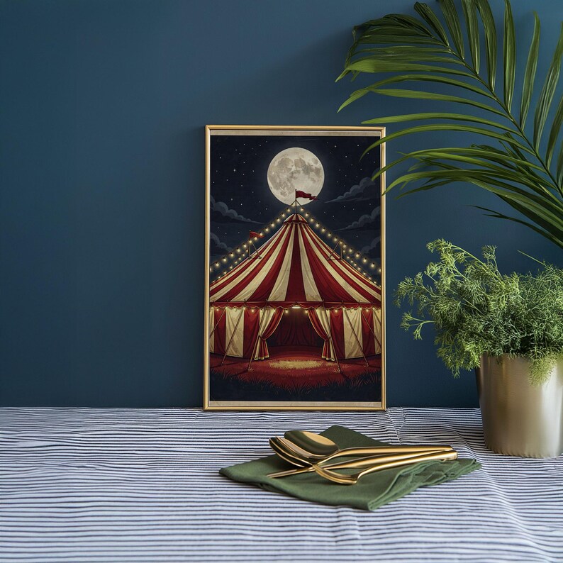 Vintage Circus Tent Wall Art Poster With Full Moon Night Scene - Etsy UK