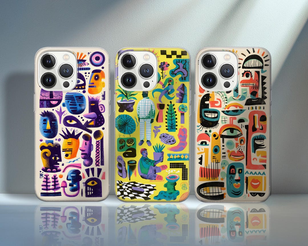 Weird Ugly Art Phone Case + Screen Protector, Modern Risograph Design ...