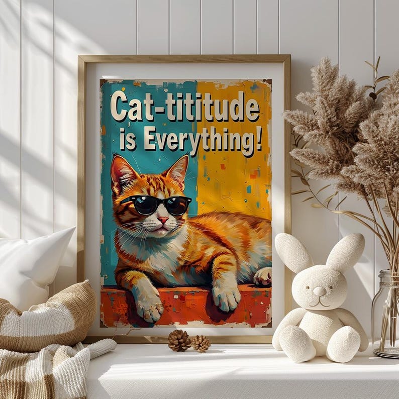 Arte de parede Gato Descolado de Óculos de Sol - Pôster Divertido com ...