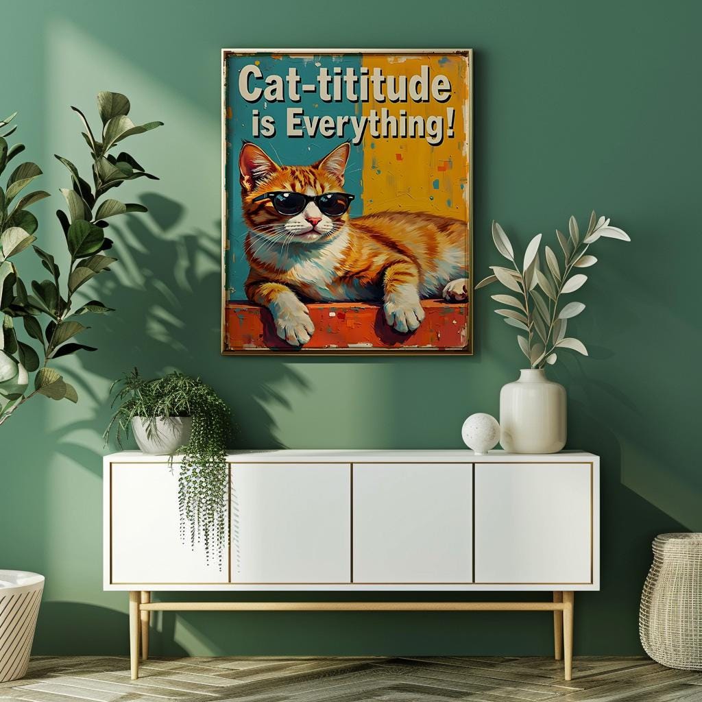 Arte de parede Gato Descolado de Óculos de Sol - Pôster Divertido com ...