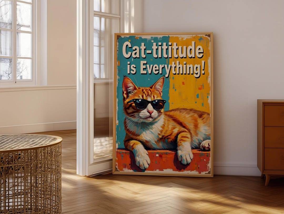 Arte de parede Gato Descolado de Óculos de Sol - Pôster Divertido com ...