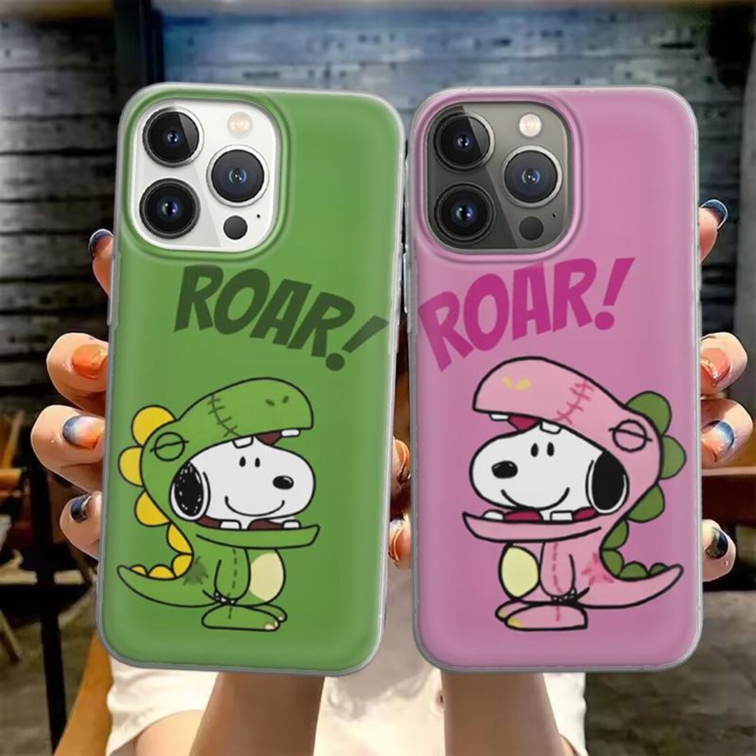 Snoopy Dinosaur Couple Matching Phone Cases + Screen Protector, Cute ...