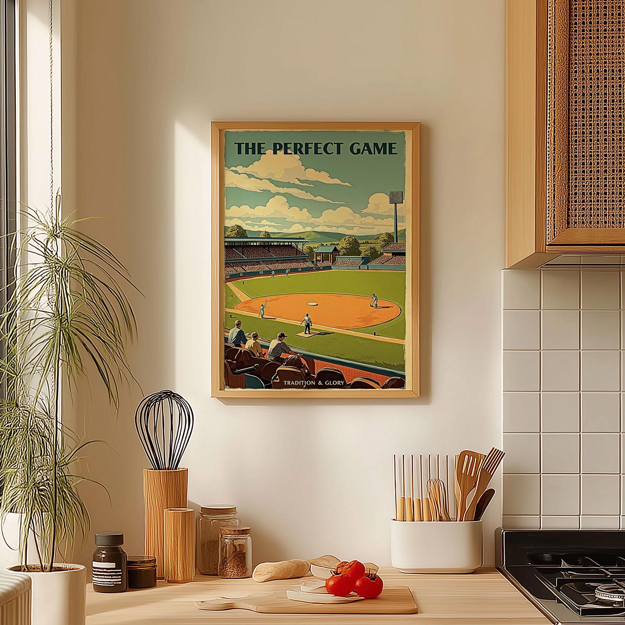 Vintage Baseball Stadium Poster, Retro Sports Art, Classic Game Scene ...