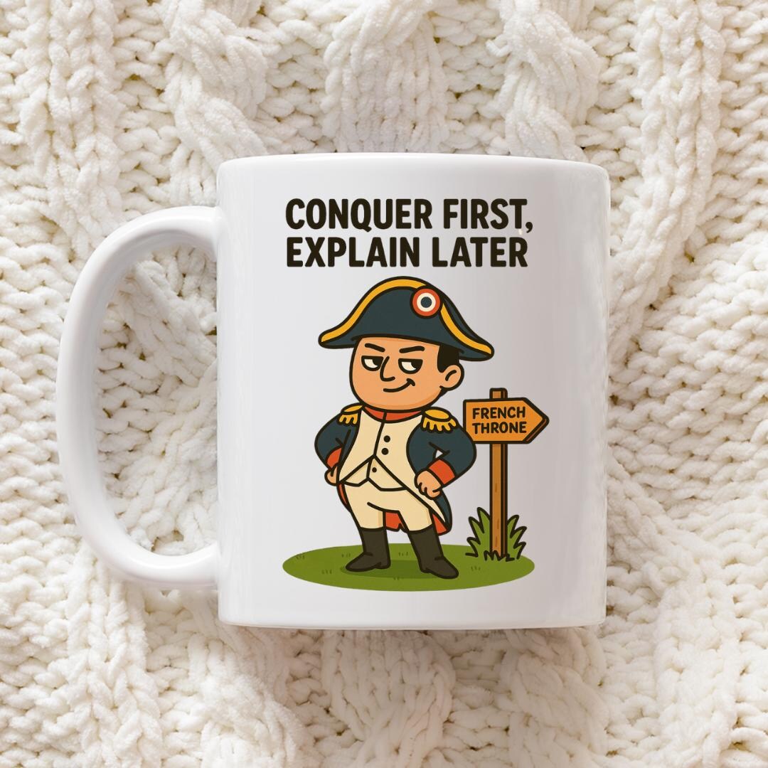 Napoleon Bonaparte Ceramic Mug, Conquer First Explain Later, Funny ...