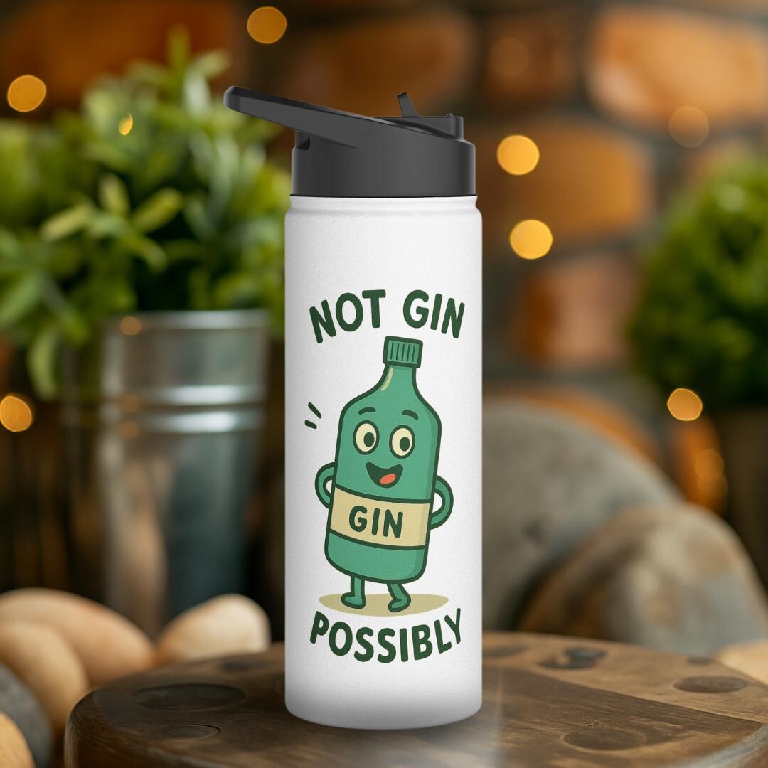 Stainless Steel Water Bottle - Not Gin, Possibly - Funny Drinkware ...