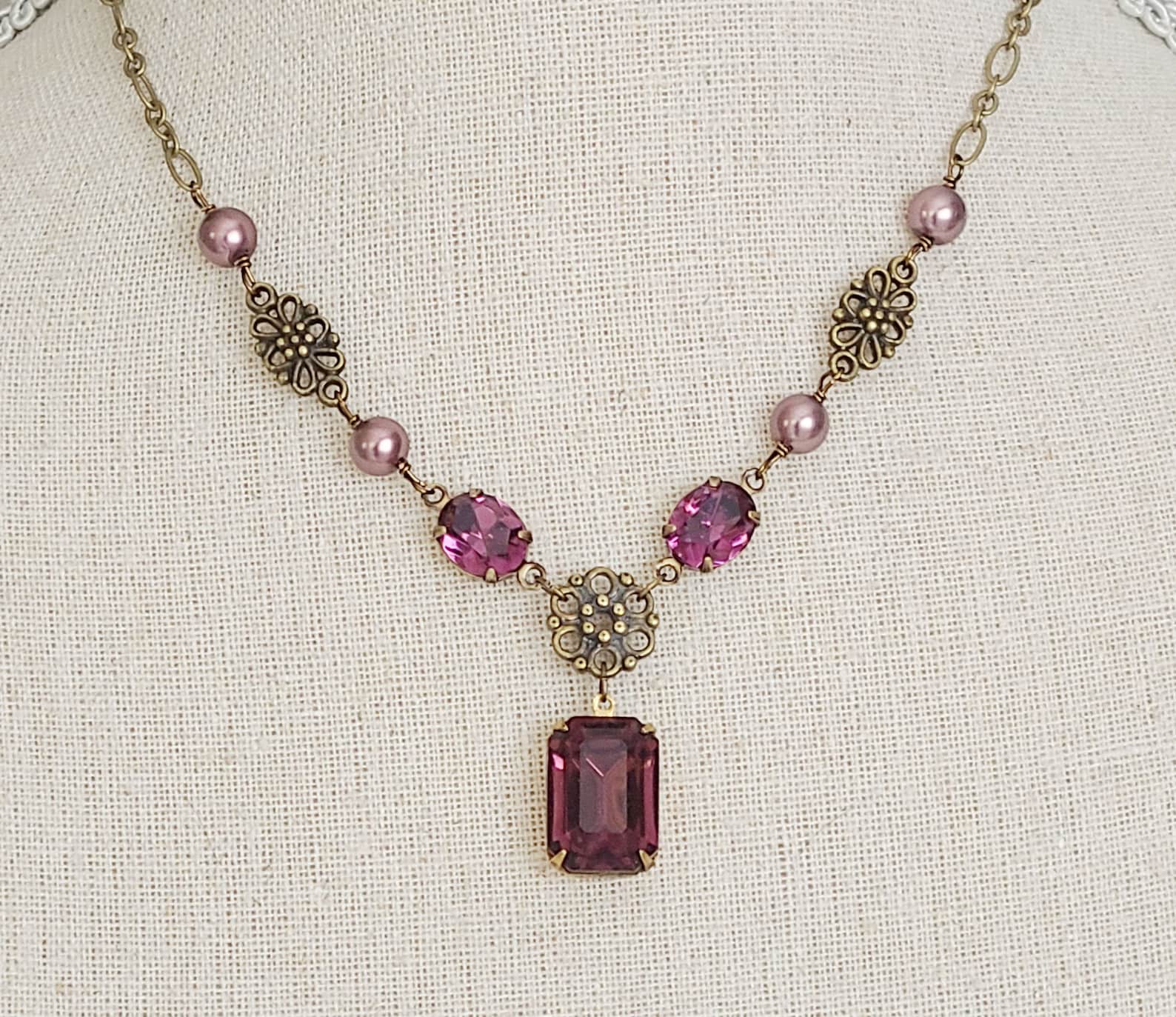 Amethyst Glass Necklace for Gilded Age Historical Jewelry of the 19th ...