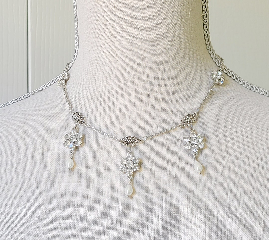 Silver Flower Regency Necklace, Bridgerton Inspired, 19th Century ...