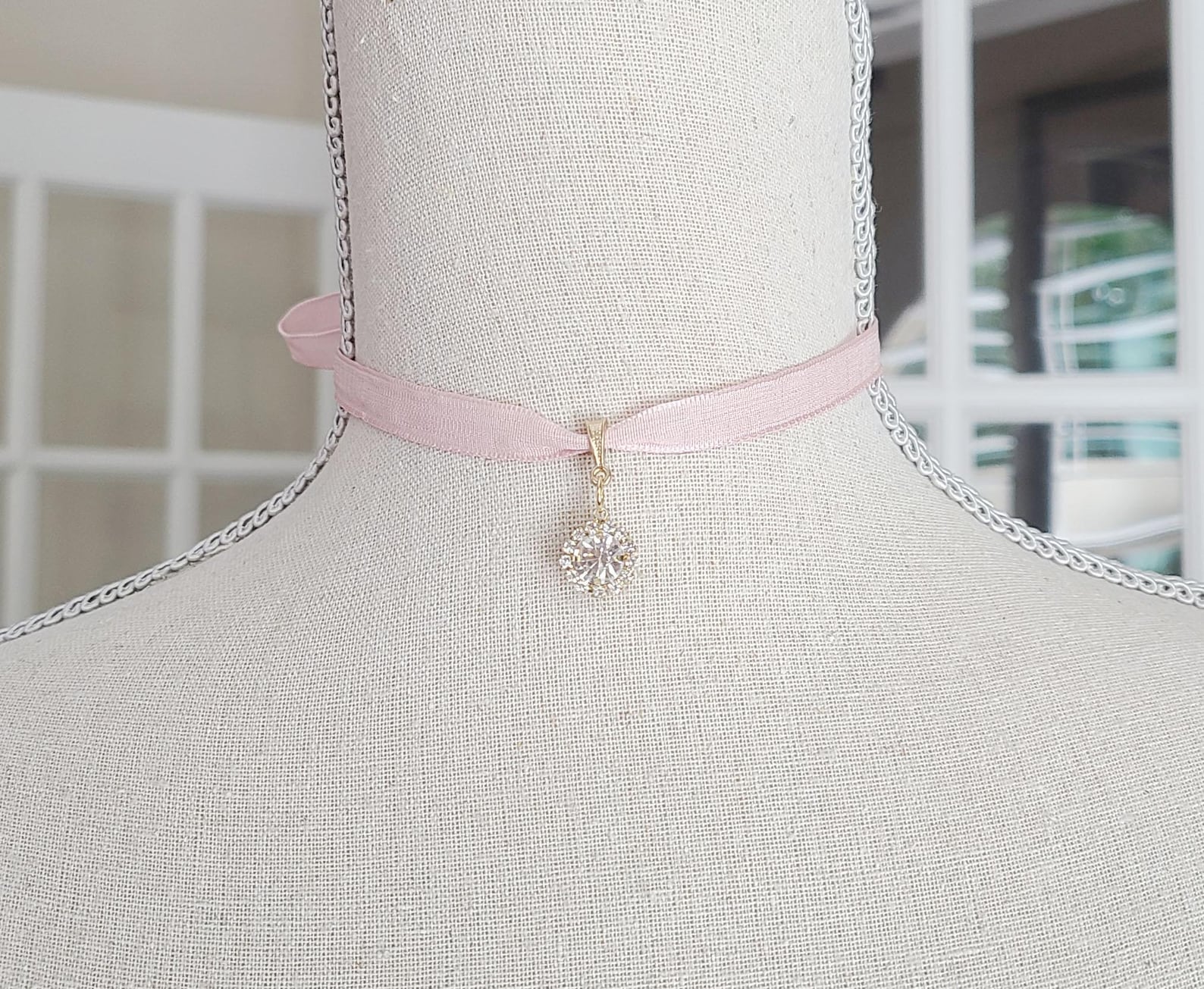 Pink Rhinestone Halo Choker: Bridgerton Regency Style, 14k Gold Plated ...