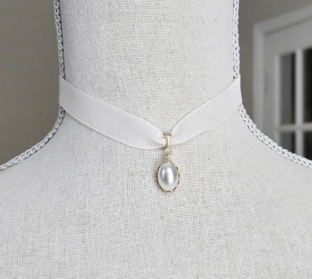 Pearl Cabochon Ivory Ribbon Choker Bridgerton Inspired for Historical ...