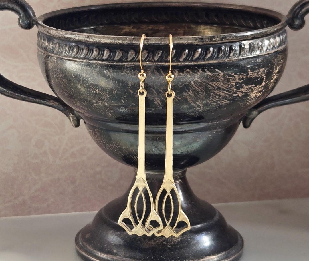 Long Golden Art Nouveau Style Earrings, Victorian Jewelry - Etsy