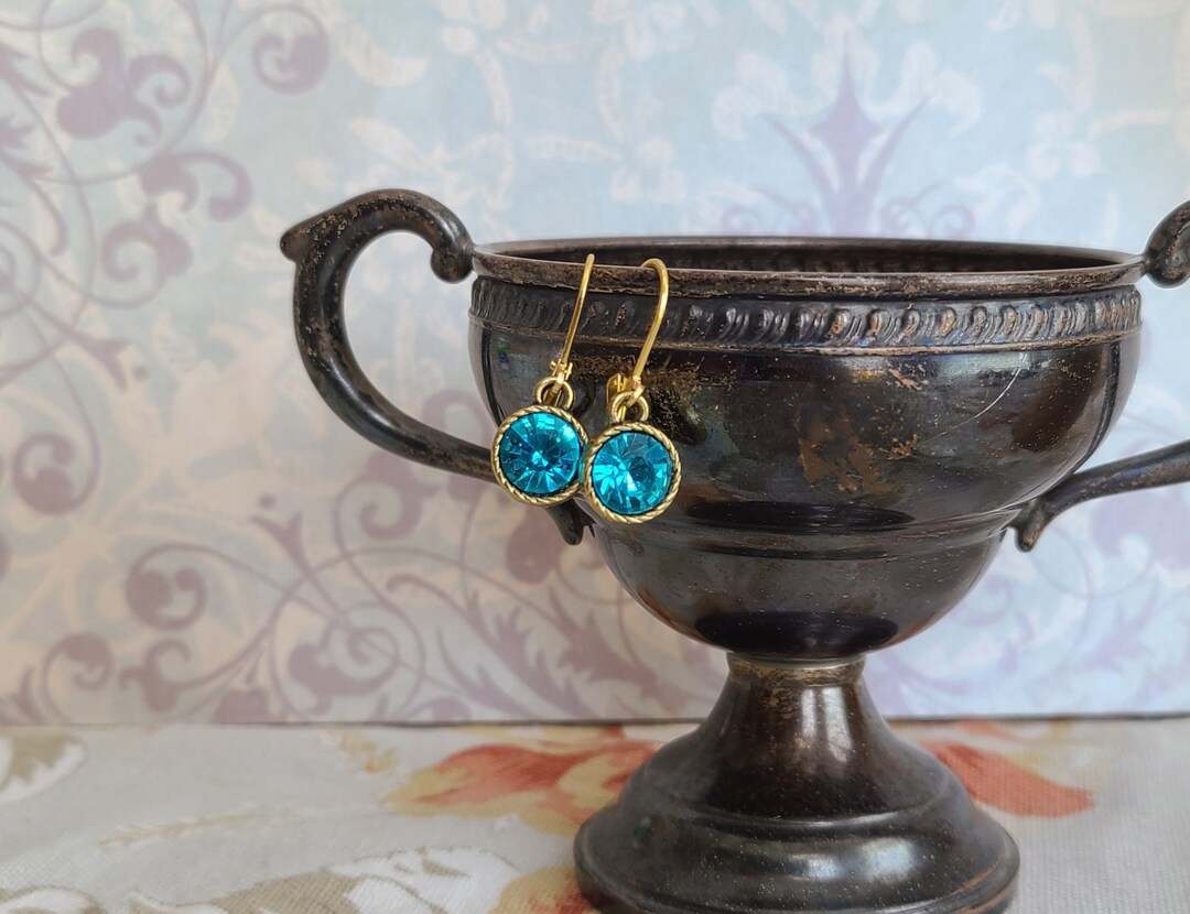 Sparkling Swiss Blue Topaz Glass and Gold Earrings Regency - Etsy