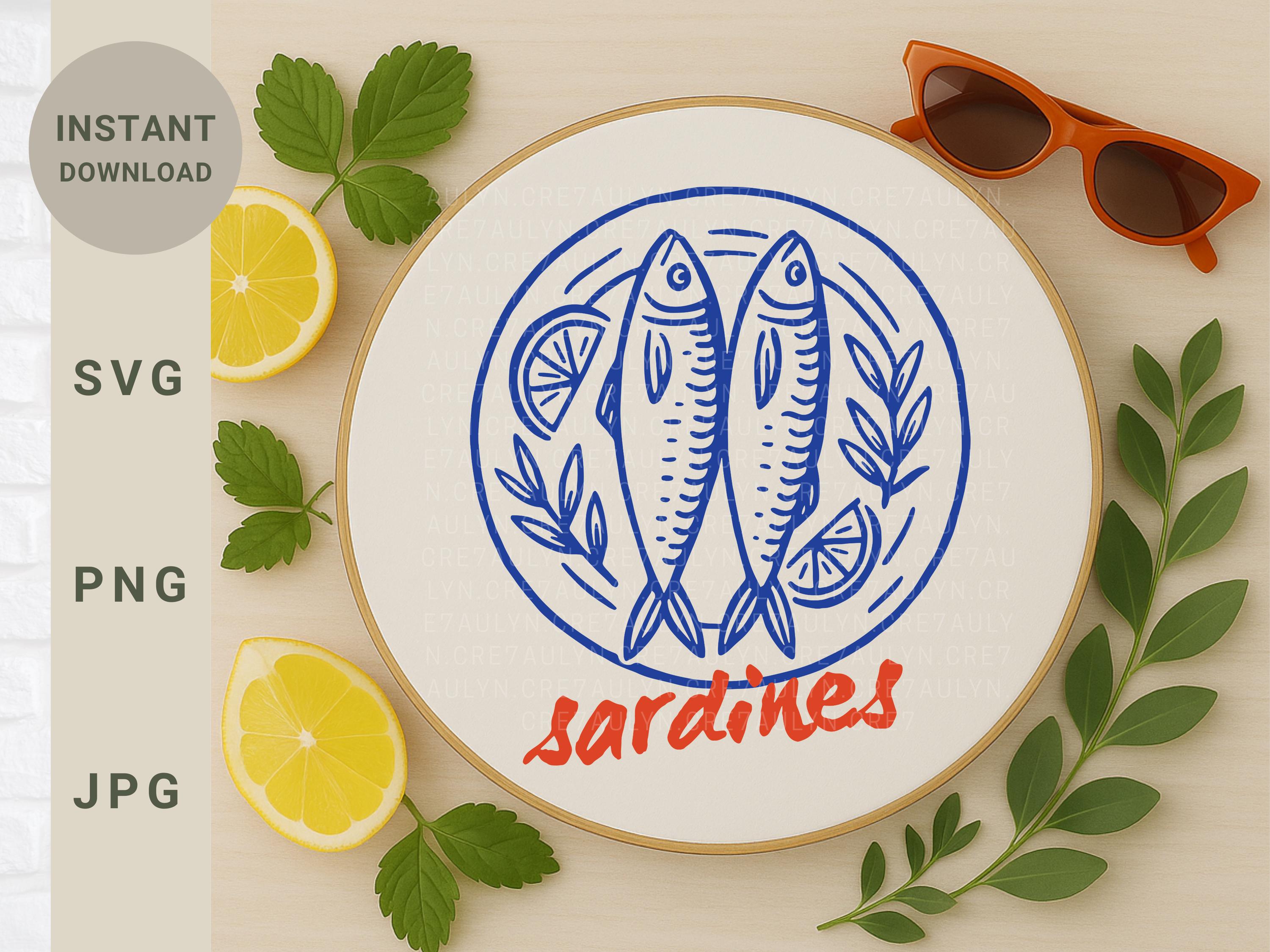 Sardines Plate SVG – Vintage Fish Clipart for Kitchen Decor, Italian ...
