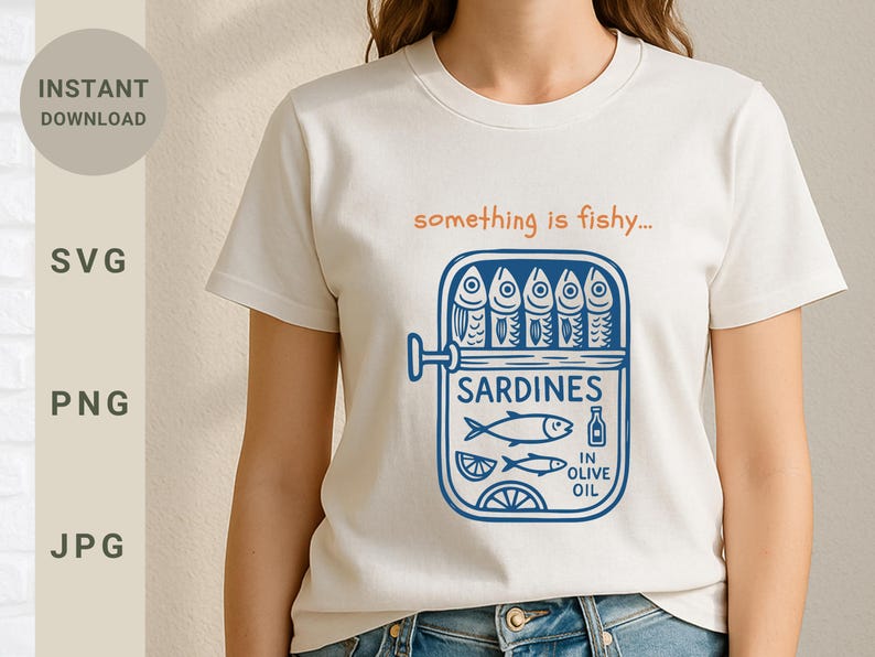 Sardines Tin Can SVG PNG, Funny Fish in Olive Oil Clipart, Vintage ...