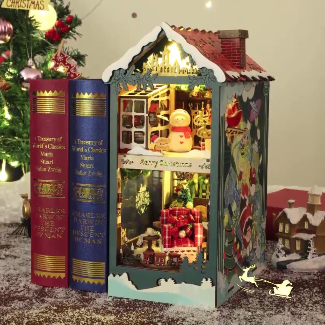 DIY Happy Christmas Book Nook Kit – Holiday Snow Village Miniature With ...