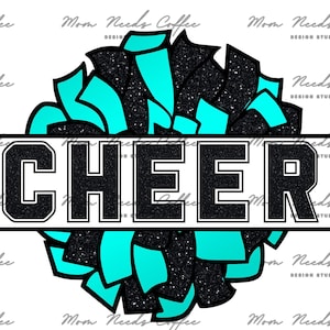 Cheer Teal and Black Pom Pom Clipart, Gameday Sublimation, Team ...