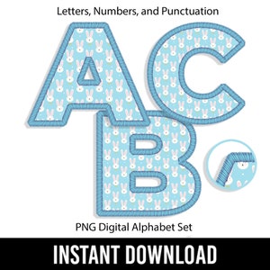 Digital Blue Easter Bunny PNG Alphabets, One Alpha Pack, Faux ...