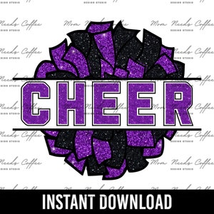 Cheer Purple and Black Pom Pom Clipart, Gameday Sublimation, Cut and ...