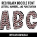 Red and Black Alphabet Herringbone Doodle Font Letters Tartan Numbers ...