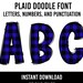 Blue Plaid Print Alphabet Doodle Font Letters Buffalo Plaid Print ...