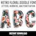 Retro Flower Alphabet Doodle Font Letters Floral Numbers PNG Font ...