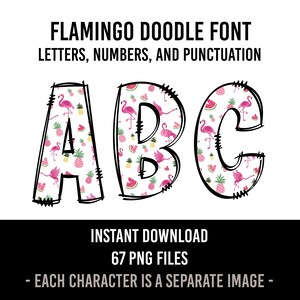 Flamingo Alphabet Doodle Font Letters Tropical Numbers PNG Font ...